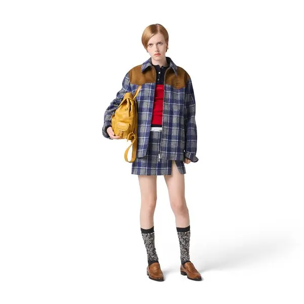 Miu Miu Checked Blouson Jacket - Slate/lightblue