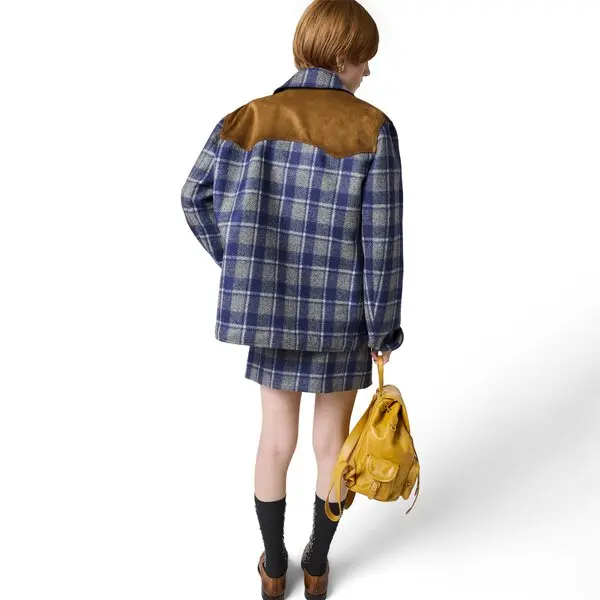 Miu Miu Checked Blouson Jacket - Slate/lightblue