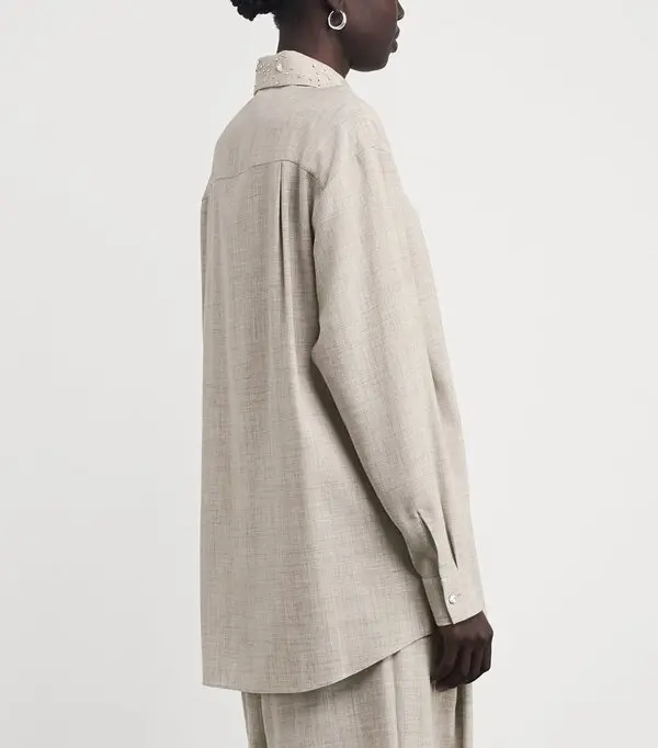 Lafayette 148 New York Wool-silk-linen Embellished Shirt