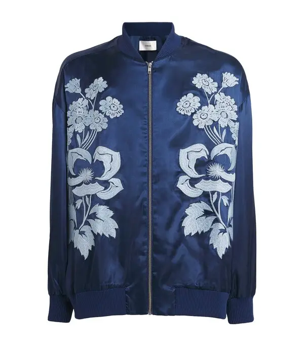 Commas Floral Embroidered Satin Bomber Jacket