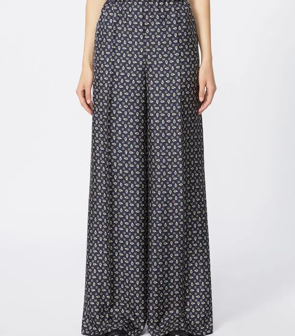 Max Mara Silk Twill Wide-leg Trousers With Archival Print
