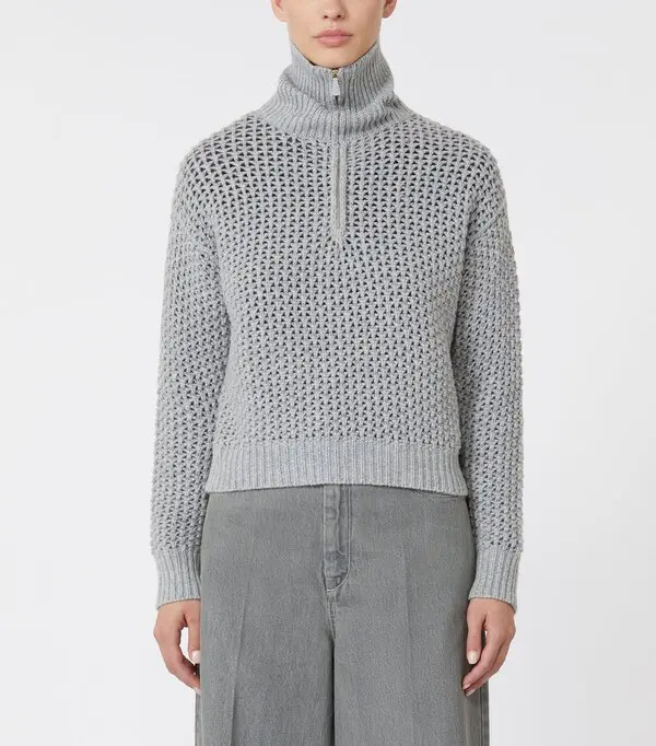 Max Mara Wool-blend Half-zip Sweater - Grey