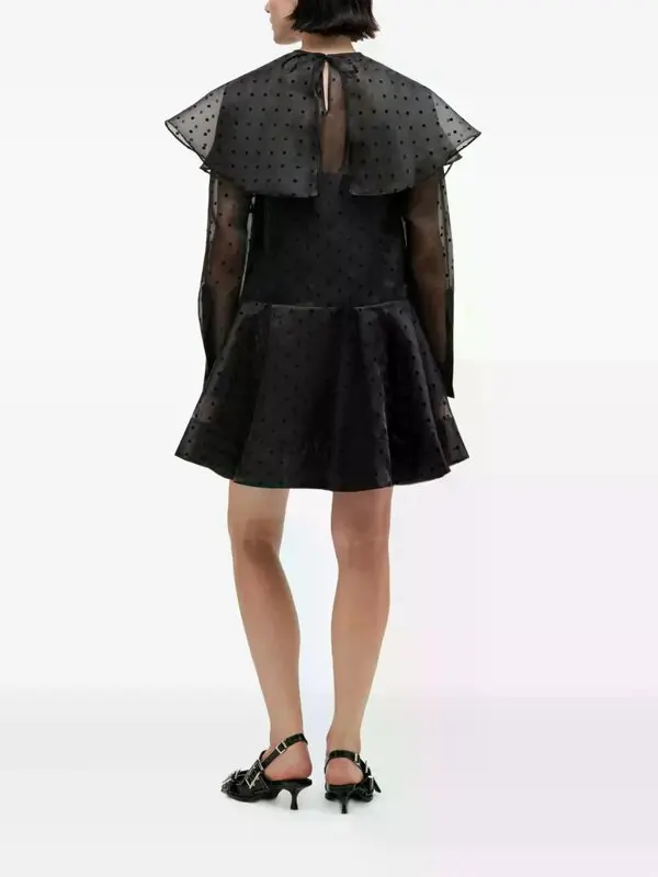 GANNI Polka Dot Ruffled Mini Dress - Black