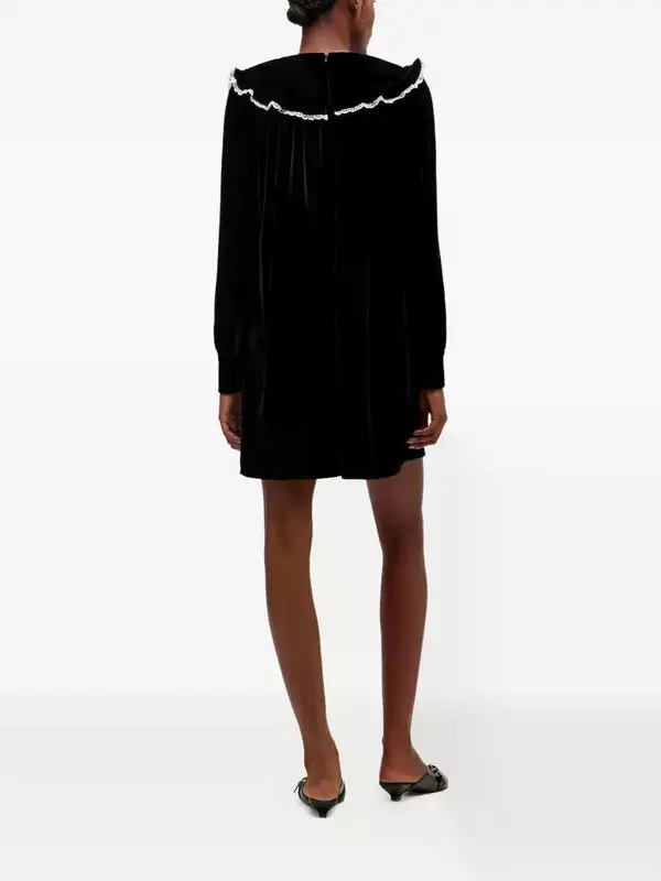 GANNI Velvet Ruffled Collar Mini Dress