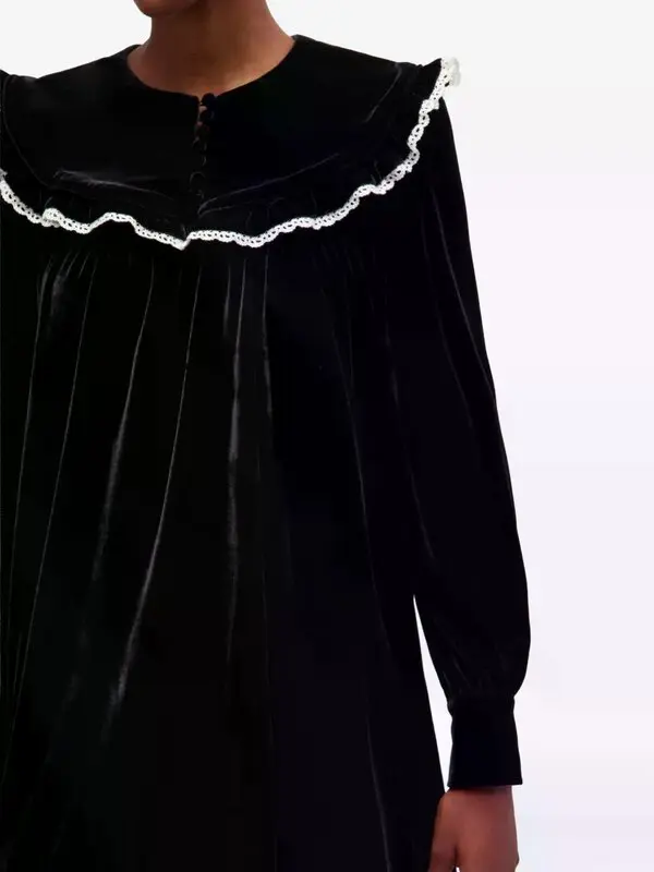 GANNI Velvet Ruffled Collar Mini Dress
