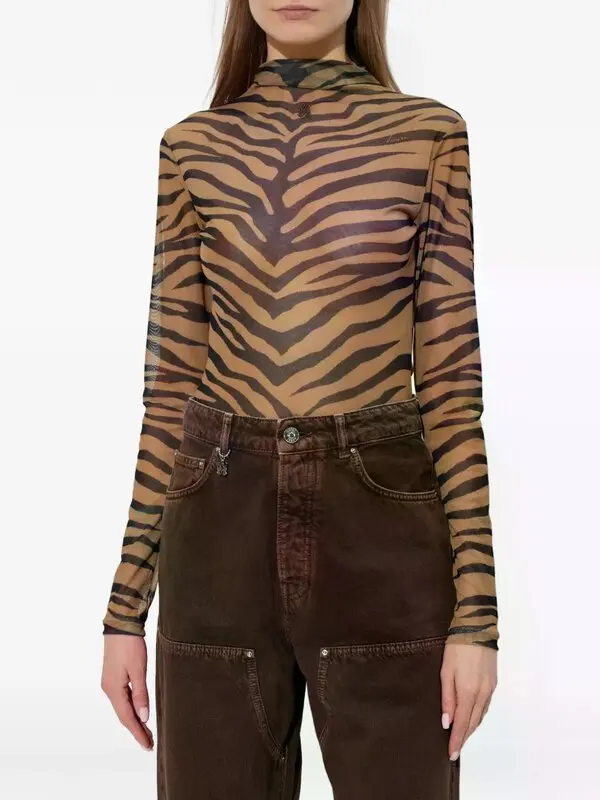 Amiri Zebra Print Long Sleeve High Neck Top