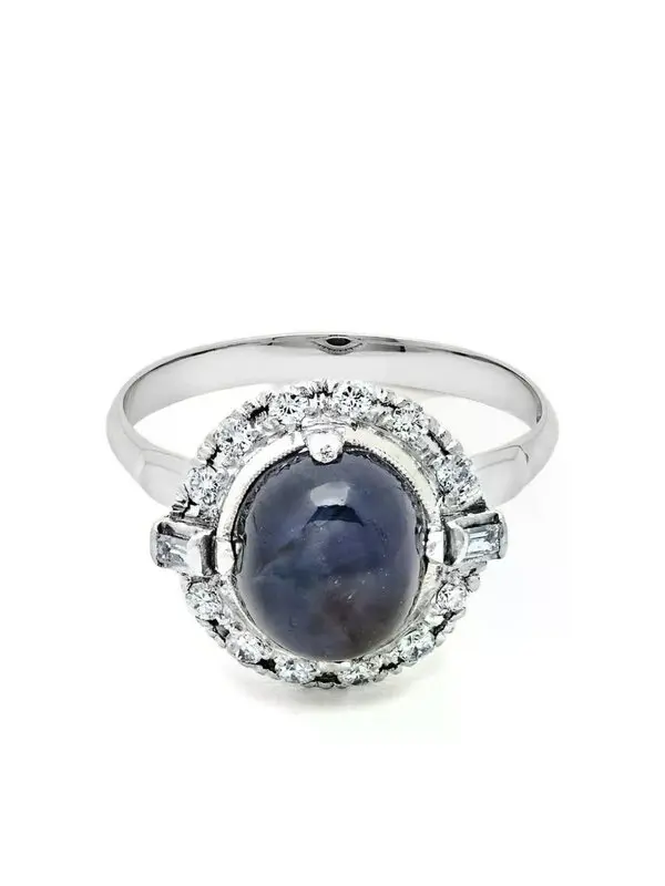 JEWELS AFICIONADO Platinum Sapphire And Diamond Halo Ring - Silver