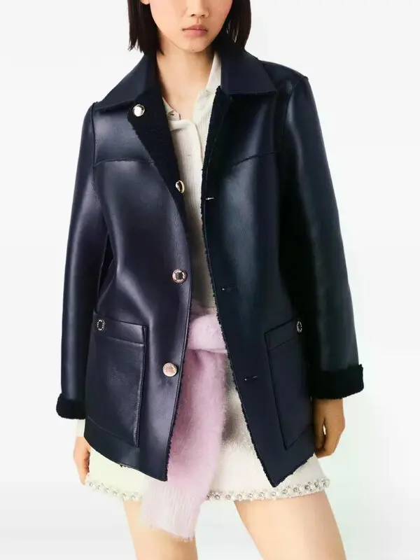 Maje Reversible Shearling And Leather-look Jacket - Blue