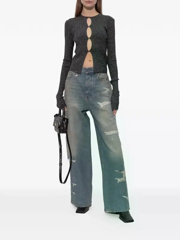 Amiri Cut-out Cardigan In Metallic Knit