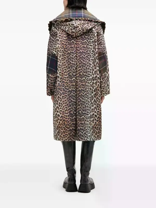 GANNI X Barbour Ruffled-detail Leopard Print Coat - Brown