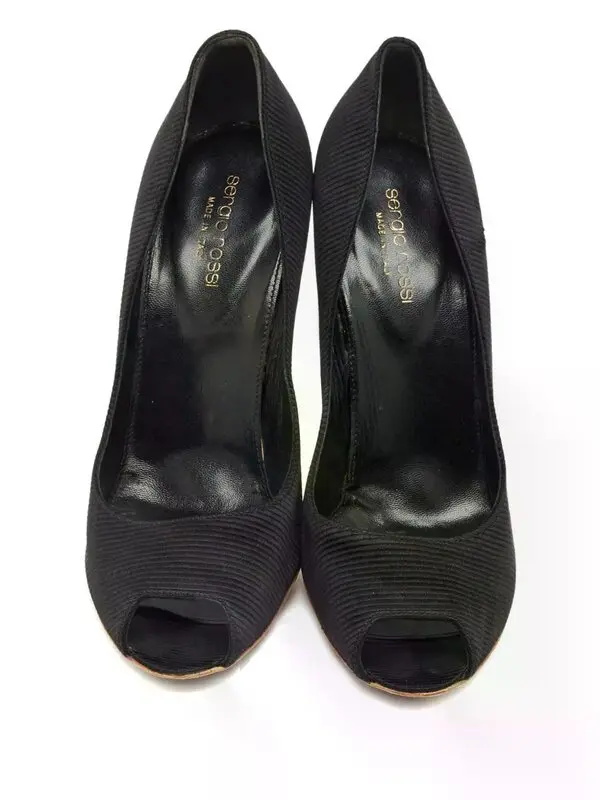 SERGIO ROSSI Peep-toe Pumps With Gold-tone Sculptural Heel