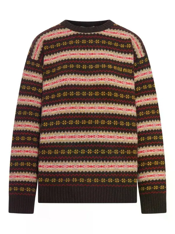 Miu Miu Virgin Wool Crew Neck Sweater - Brown