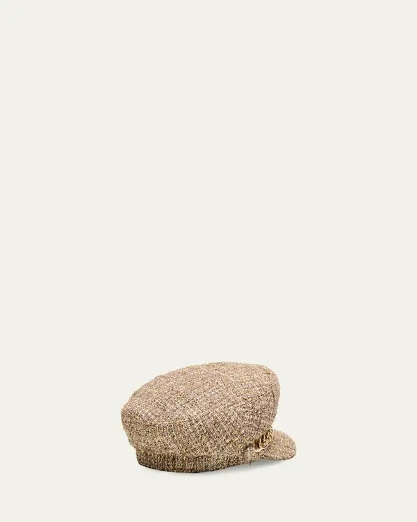Eugenia Kim Cream Sequence Tweed Newsboy Marina Women’s Hat with Gold Chain Eugenia Kim Marina Chain-Embellished Tweed Newsboy Cap  main image 2
