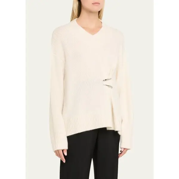 GRACE LING Claw-embellished Cashmere V-neck Sweater