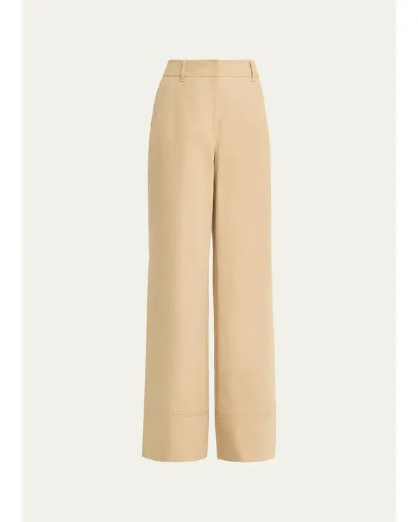 Lafayette 148 New York Charles Wide-leg Twill Pants - Natural
