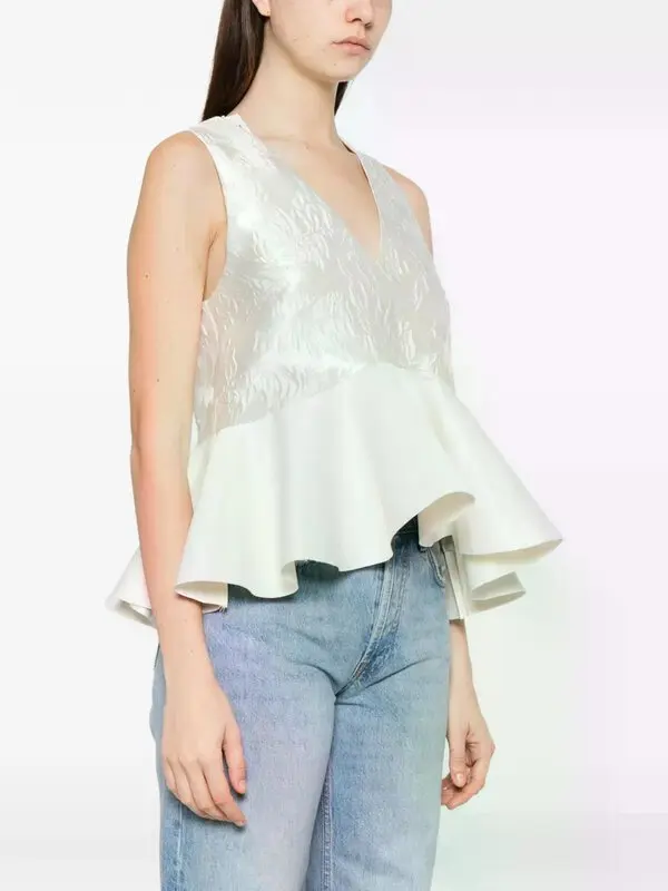 GANNI Satin Cloqué Peplum Top - White