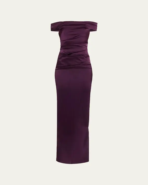 Rickie Freeman For Teri Jon Off-shoulder Satin Column Gown