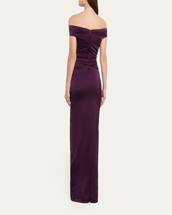 Rickie Freeman For Teri Jon Off-shoulder Satin Column Gown