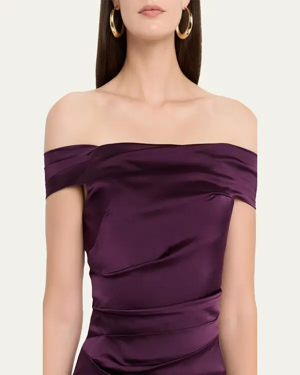 Rickie Freeman For Teri Jon Off-shoulder Satin Column Gown