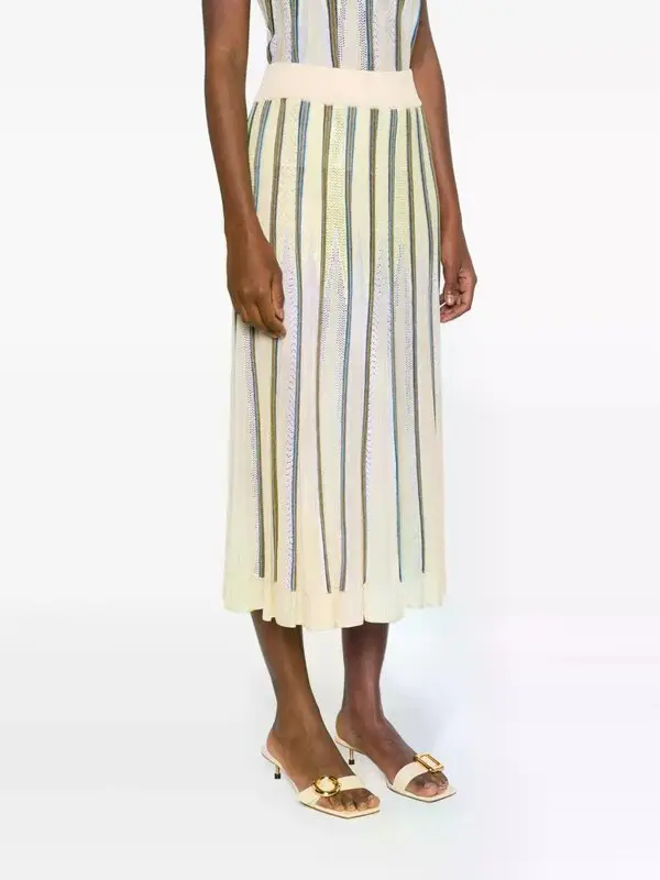 FORTE_FORTE Striped Pointelle-knit Midi Skirt