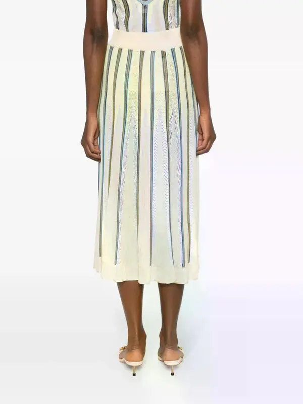 FORTE_FORTE Striped Pointelle-knit Midi Skirt