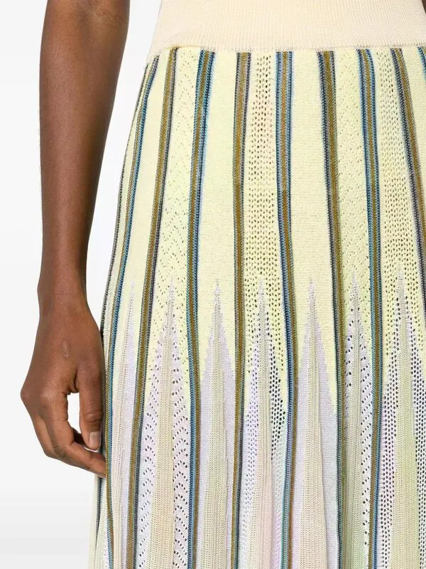 FORTE_FORTE Striped Pointelle-knit Midi Skirt