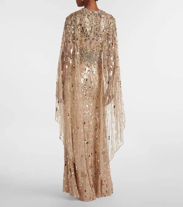 Jenny Packham Honey Dew Caped Embellished Gown