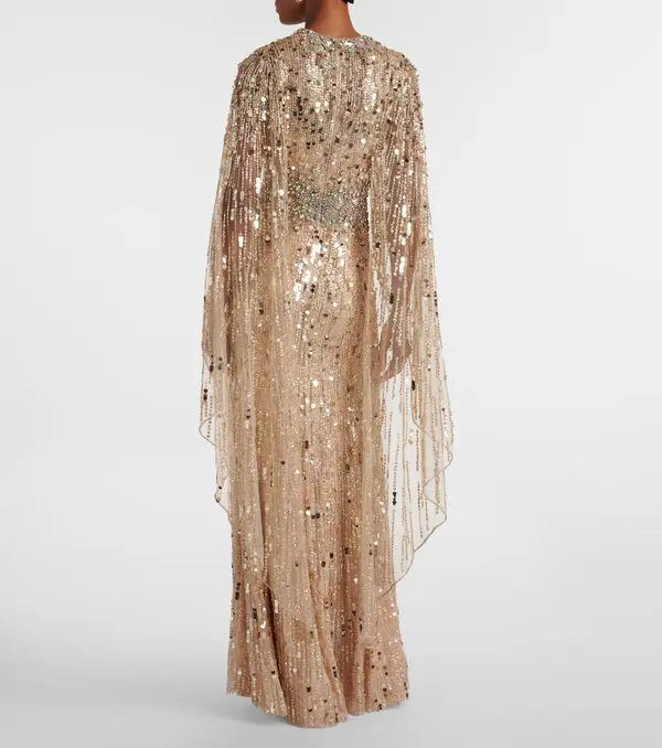 Jenny Packham Honey Dew Caped Embellished Gown