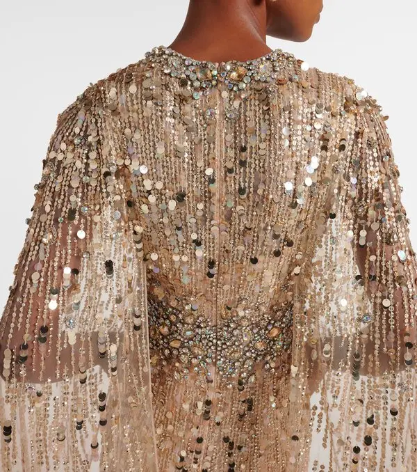 Jenny Packham Honey Dew Caped Embellished Gown