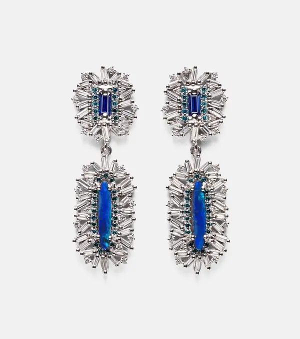 SUZANNE KALAN 18kt White Gold Drop Earrings With Opal, Sapphires, And Diamonds - Silver