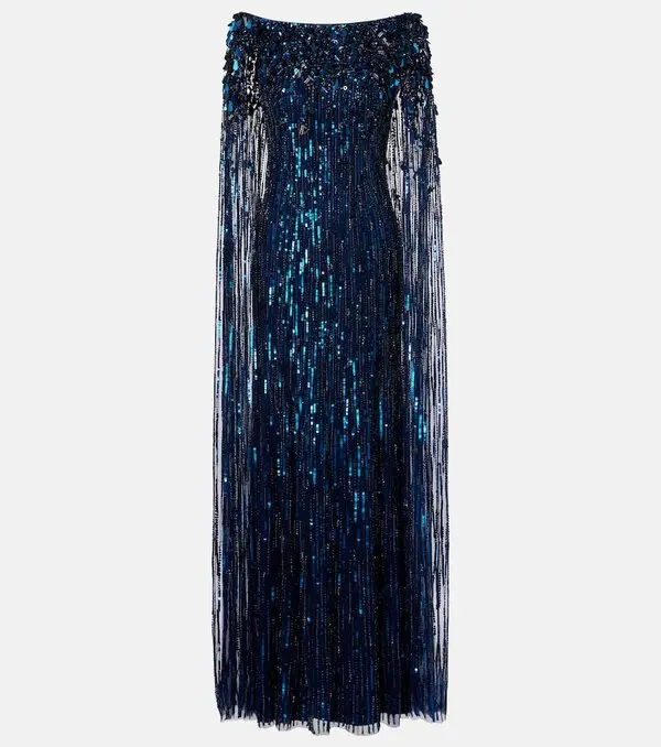 Jenny Packham Luella Fringed Sequined Gown