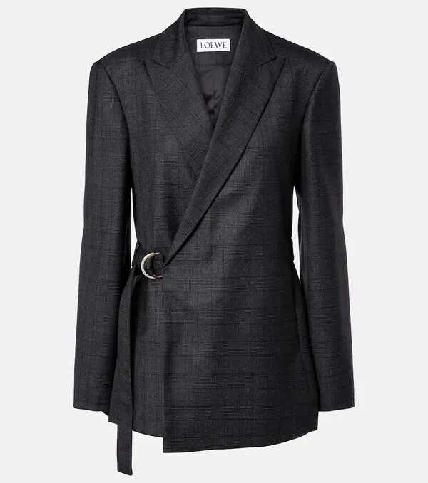 Loewe Prince Of Wales Check Wool Wrap Blazer