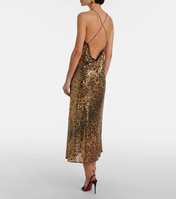 Roberto Cavalli Leopard-print Sequined Slip Dress