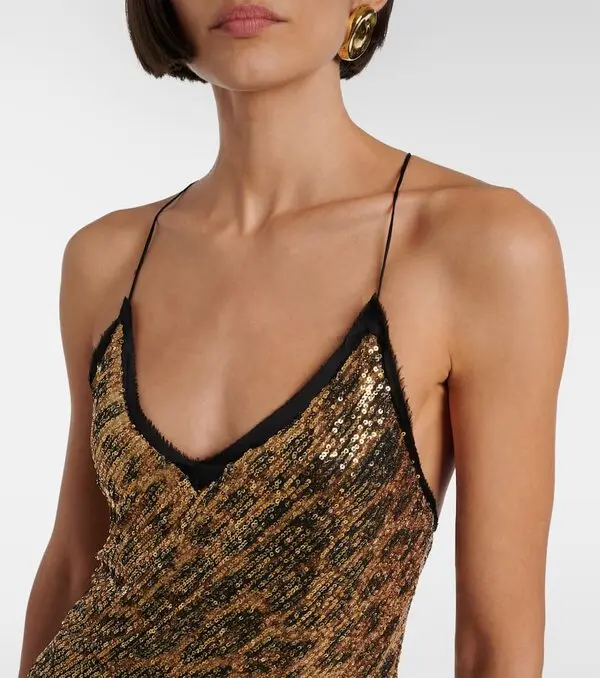 Roberto Cavalli Leopard-print Sequined Slip Dress