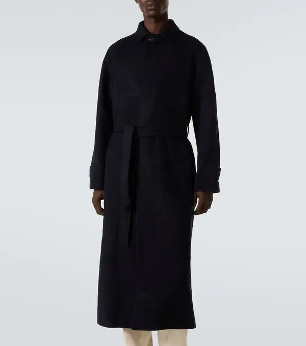 SAMAN AMEL Belted Wool Overcoat - Blue
