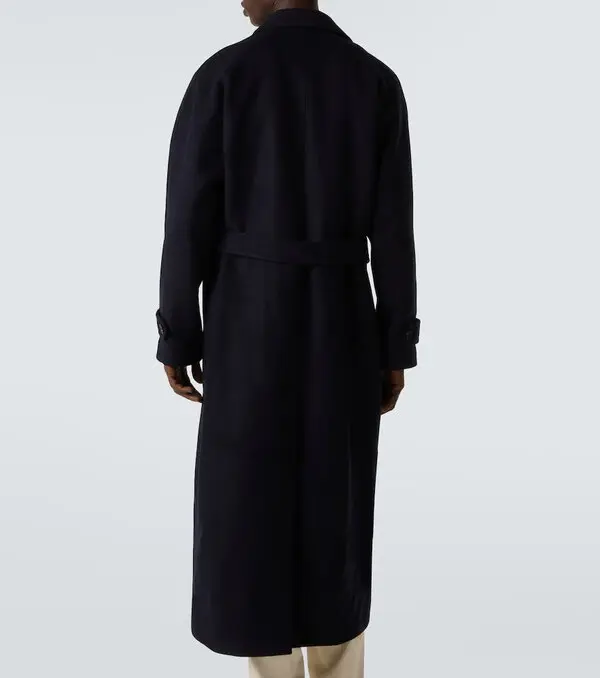 SAMAN AMEL Belted Wool Overcoat - Blue