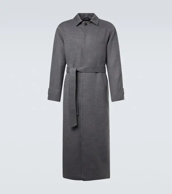 SAMAN AMEL Belted Wool Overcoat - Grey