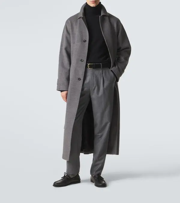 SAMAN AMEL Belted Wool Overcoat - Grey