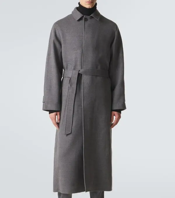 SAMAN AMEL Belted Wool Overcoat - Grey
