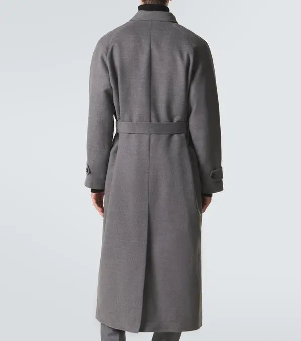 SAMAN AMEL Belted Wool Overcoat - Grey