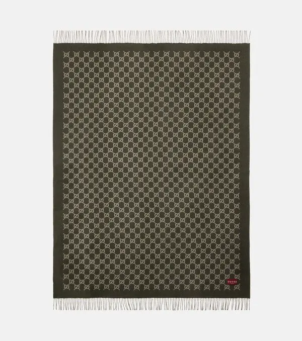 Gucci Gg Reversible Wool And Cashmere Blanket - Green