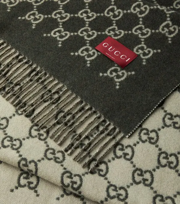 Gucci Gg Reversible Wool And Cashmere Blanket - Green