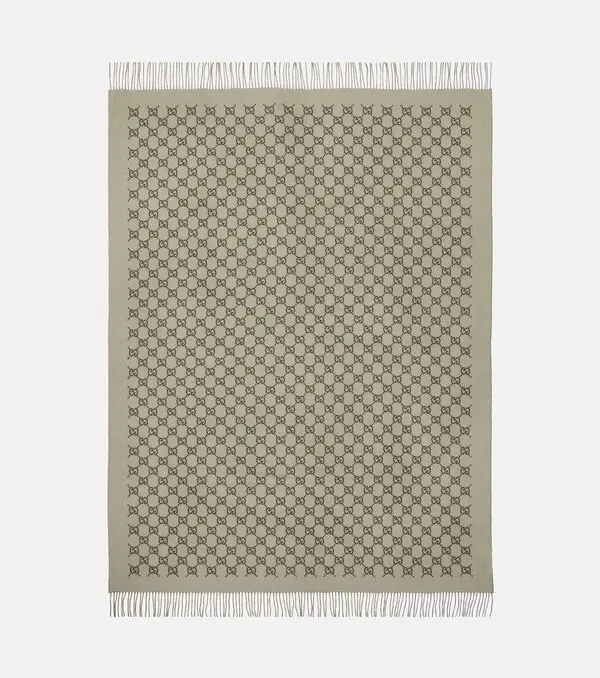 Gucci Gg Reversible Wool And Cashmere Blanket - Green