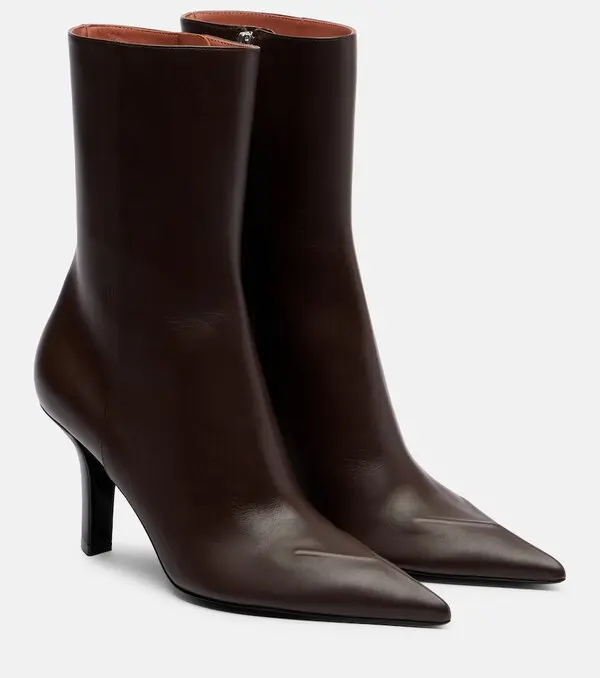 Amina Muaddi Christine 80 Leather Ankle Boots - Brown