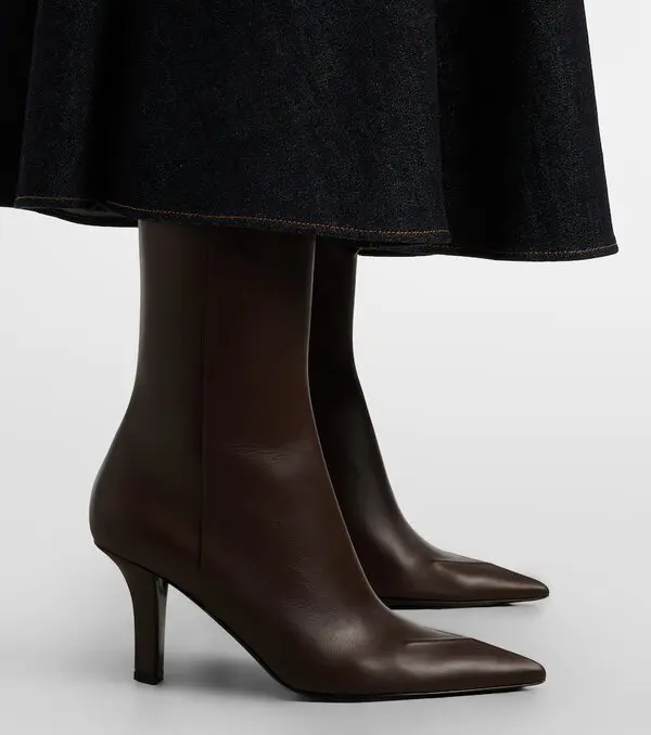 Amina Muaddi Christine 80 Leather Ankle Boots - Brown