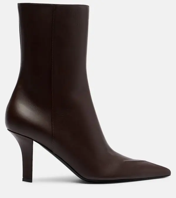 Amina Muaddi Christine 80 Leather Ankle Boots - Brown