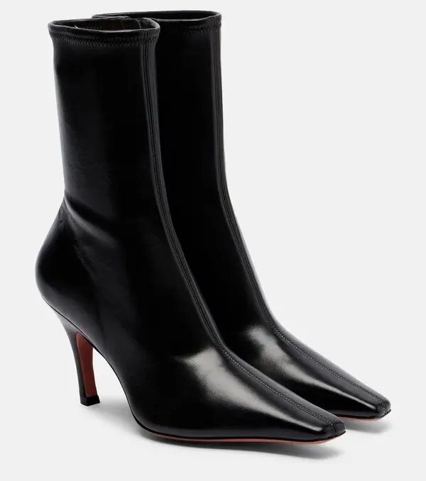 Amina Muaddi Jamie 80 Leather Ankle Boots - Black