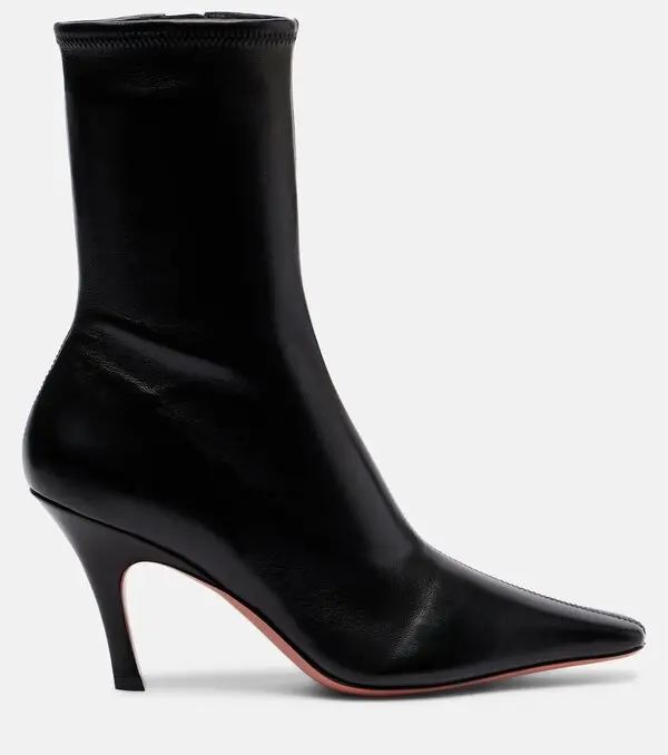 Amina Muaddi Jamie 80 Leather Ankle Boots - Black