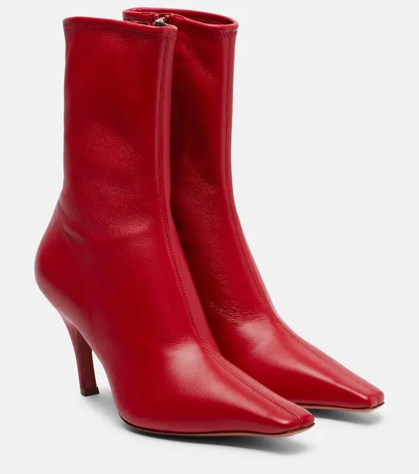 Amina Muaddi Jamie 80 Leather Ankle Boots - Red