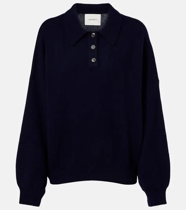 LISA YANG Etta Cashmere Polo Sweater - Blue